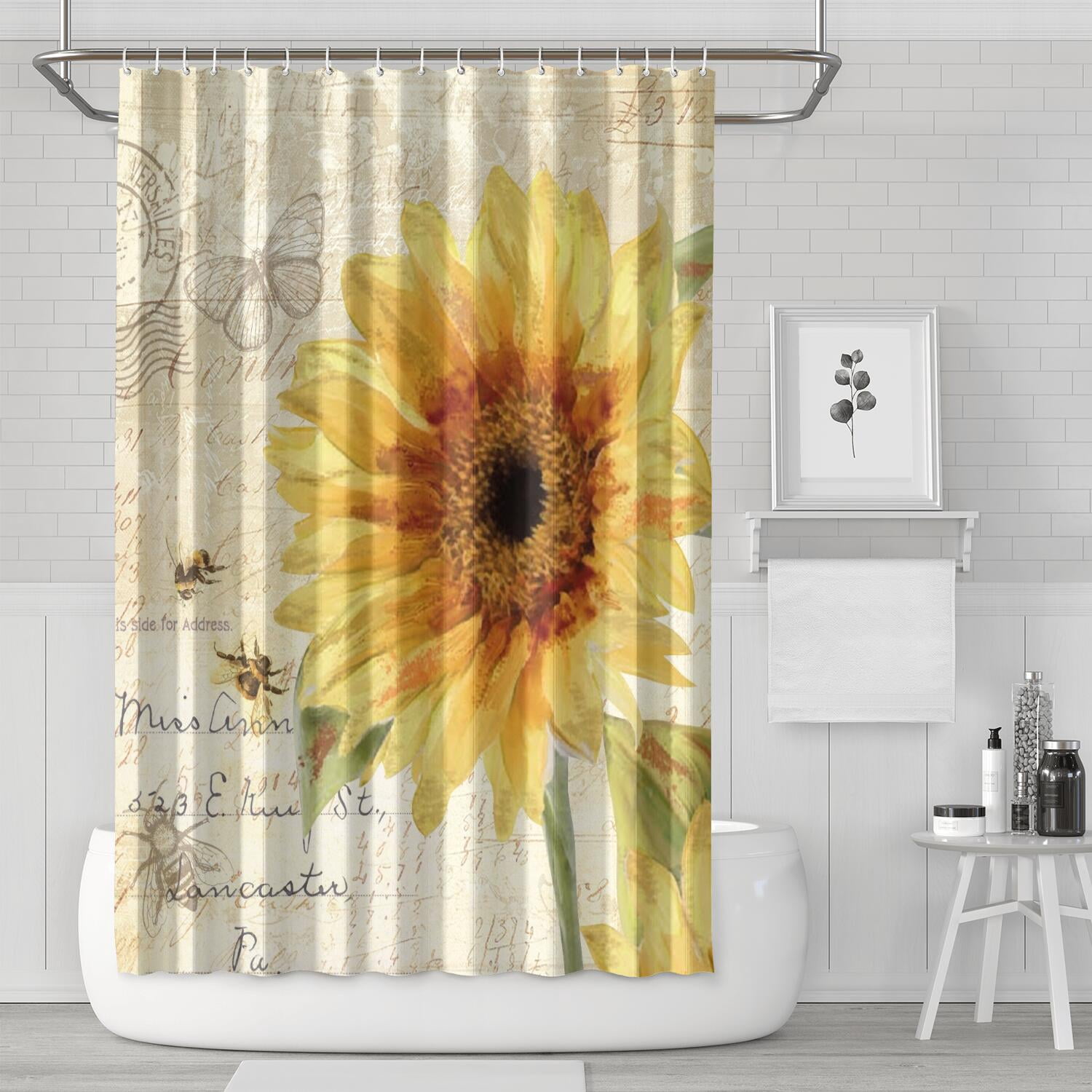 Quick-Dry Sunflower Shower Curtain 72x72 Inches for Bathroom, Boho ...