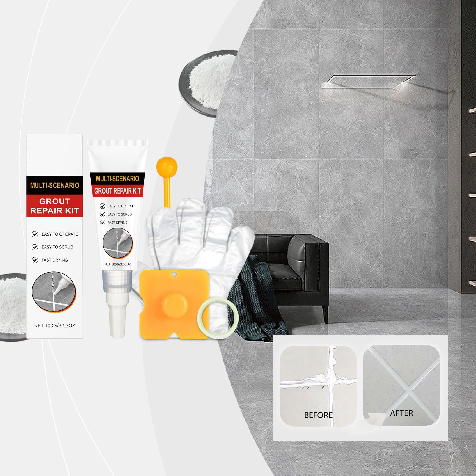 Quick Dry Tile Grout Repair Sealant Kit - Easy Application Whitener for ...