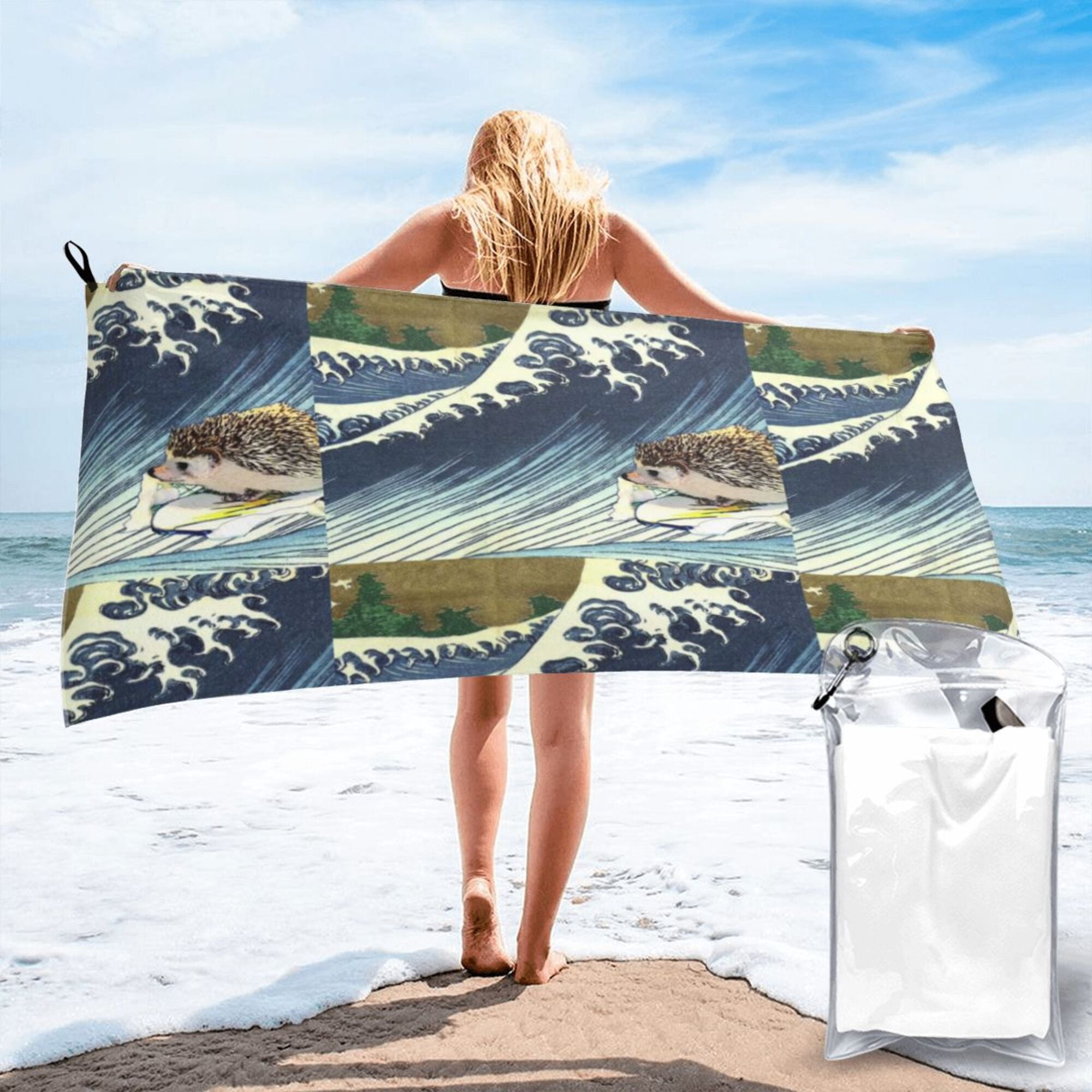 Quick Dry Towel Cool Hedgehog Surfing Great Wave Quick Dry Microfiber ...