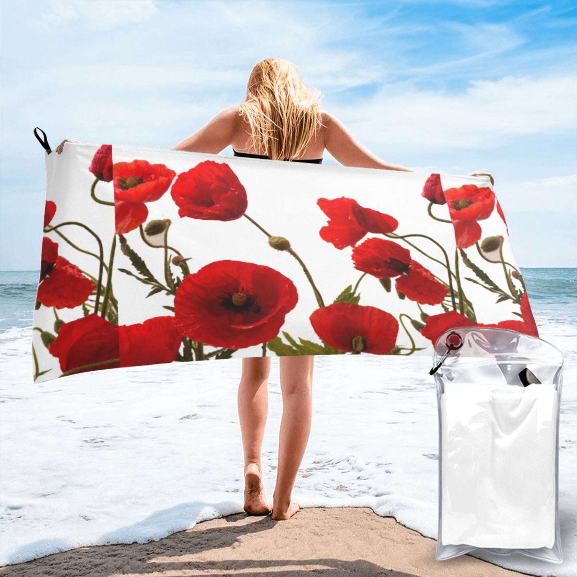 Quick Dry Towel Red Poppy Flowers Choose Background Color Quick Dry ...