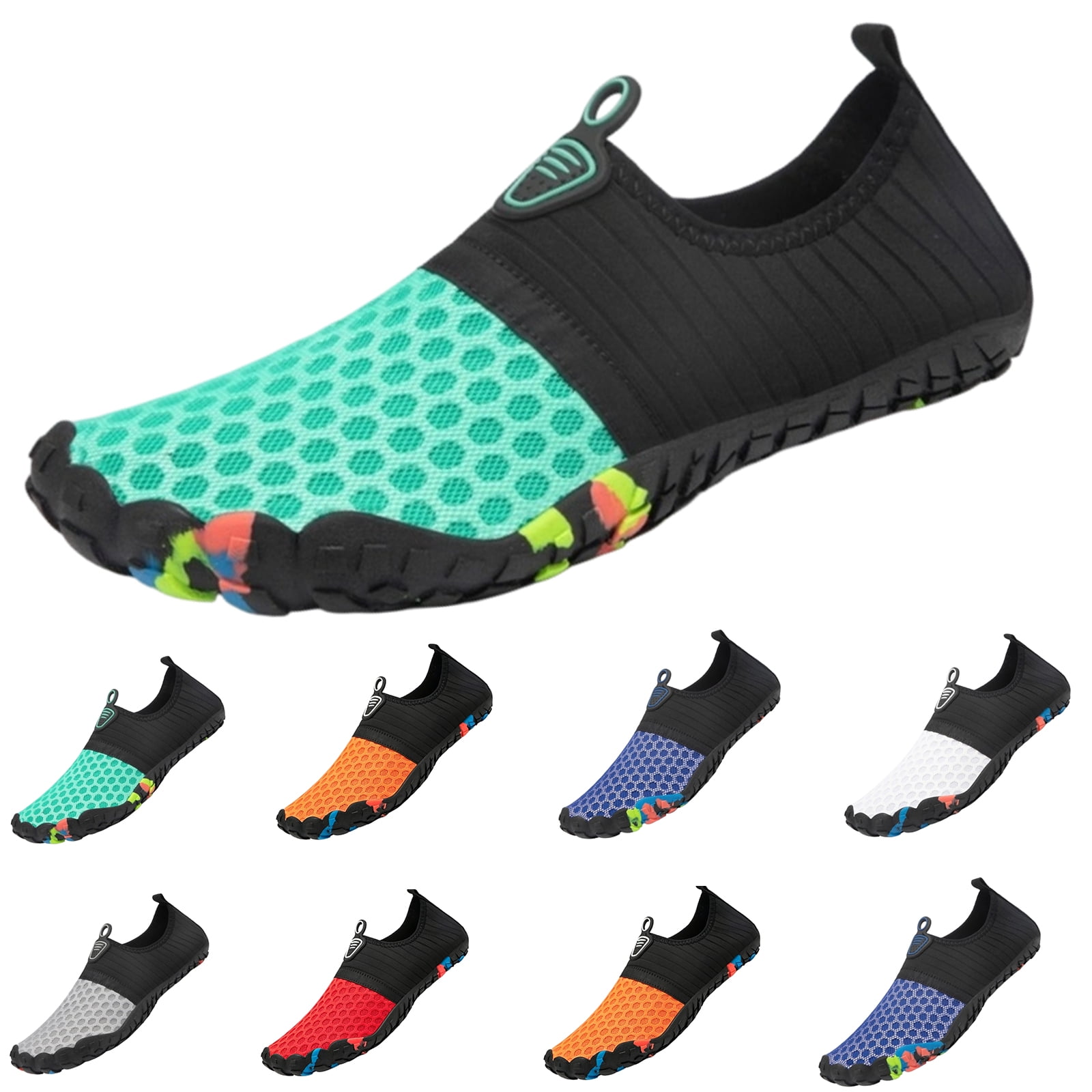 Quick-Dry Water Sports Barefoot Shoes, White and Orange Mesh, Slip-On ...