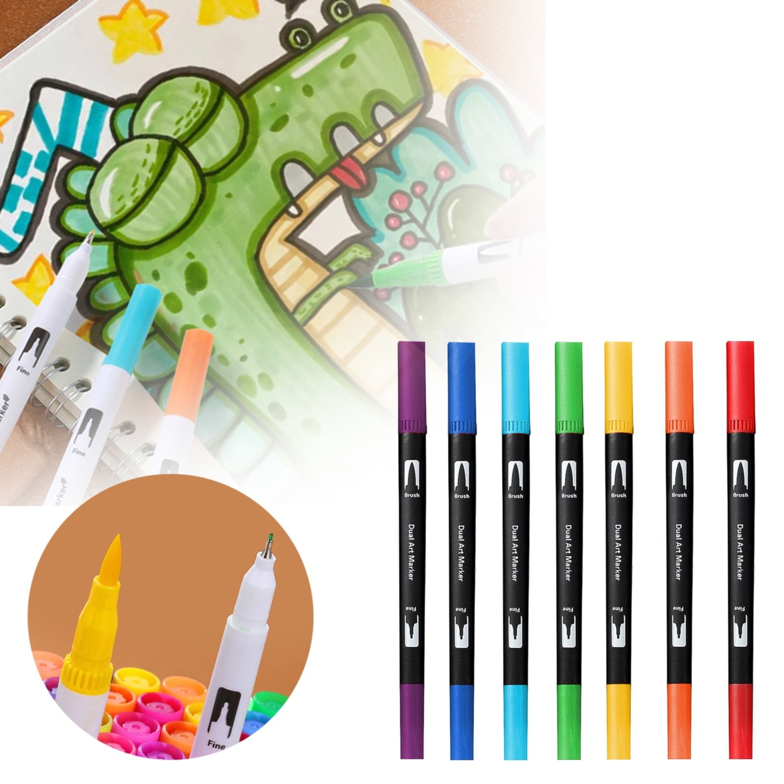 Quick-Dry Watercolor Markers Brush Marker Pens 24 Colors Art Markers ...