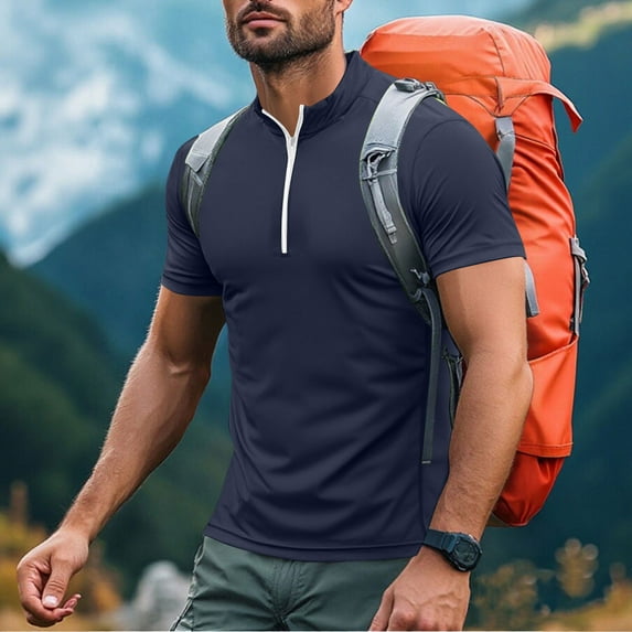 Quick-Drying T Shirts for Men with Zipper Short Sleeve Mock Neck Tees ...