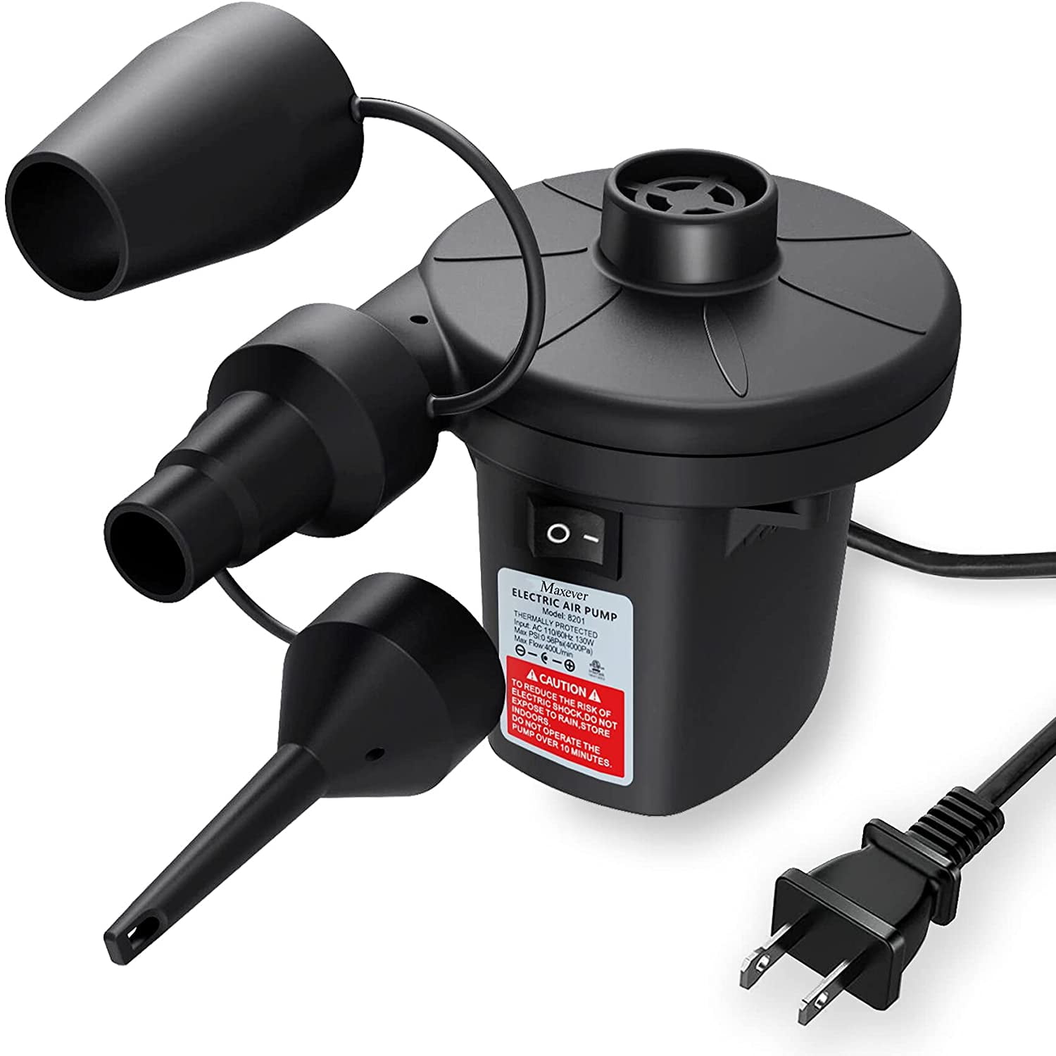 Quick-Fill Electric Air Pump with 3 Nozzles, AC 110V-120V Portable ...