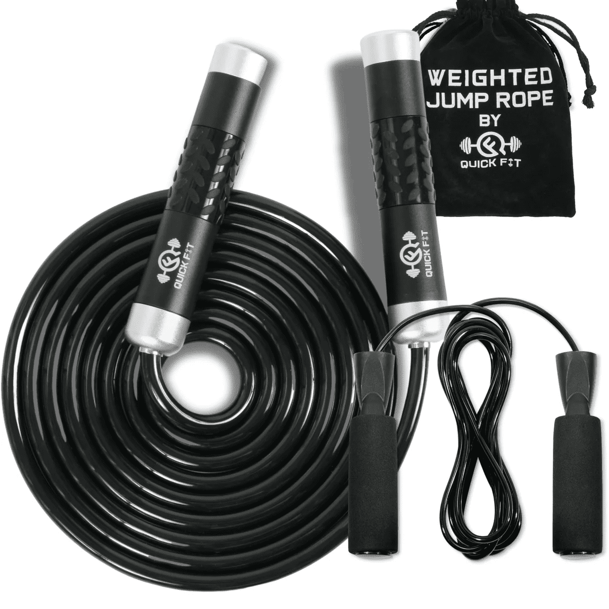 Quick Fit 9’ Adjustable Weighted Jump Rope with Silicone Anti-Skid ...