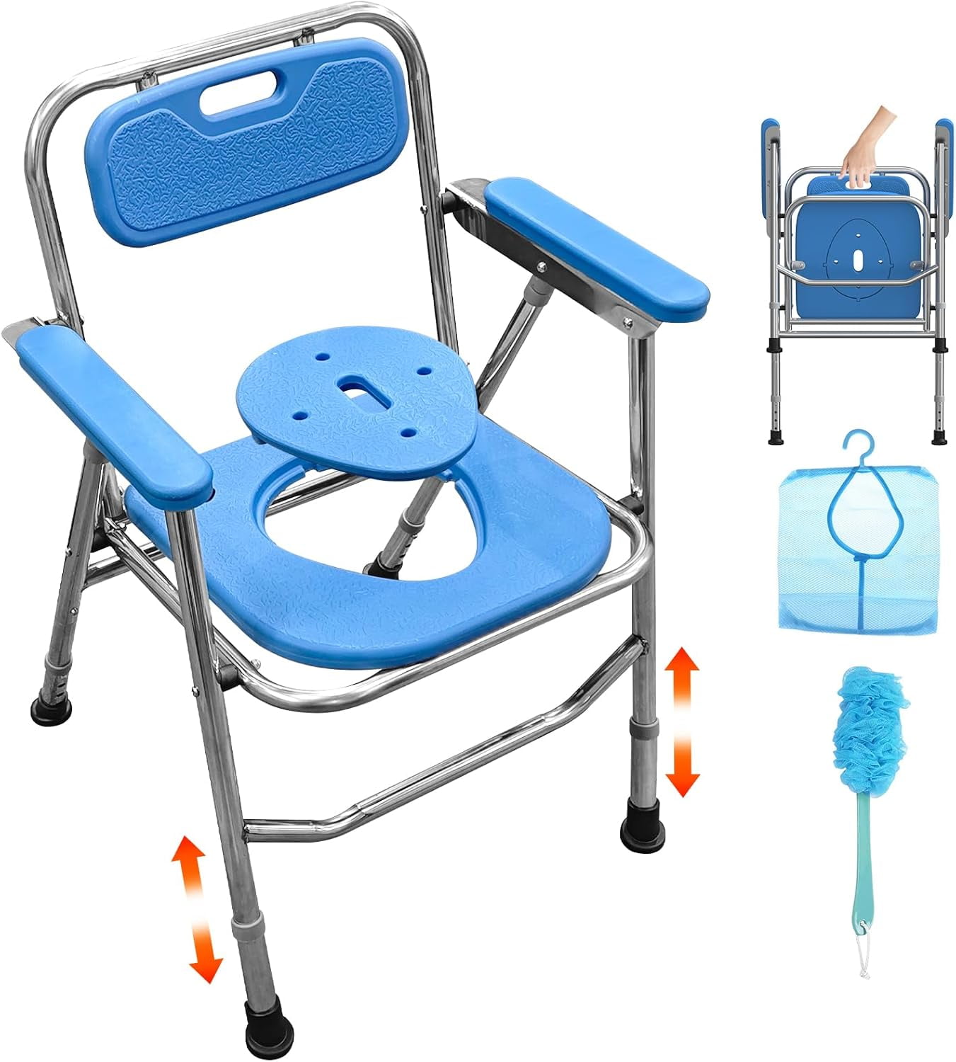 Quick-Folding Shower Chair with Back & Armrests, 500lbs Stainless Steel ...