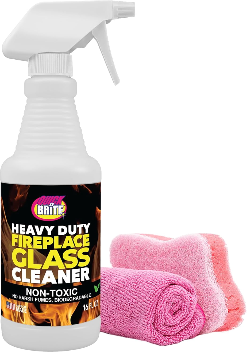 Quick N Brite Fireplace Glass Cleaner Kit with Cloth and Sponge ...