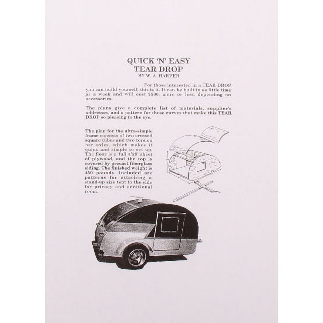 Quick N Easy Tear Drop Trailer Plans Guide - Walmart.com