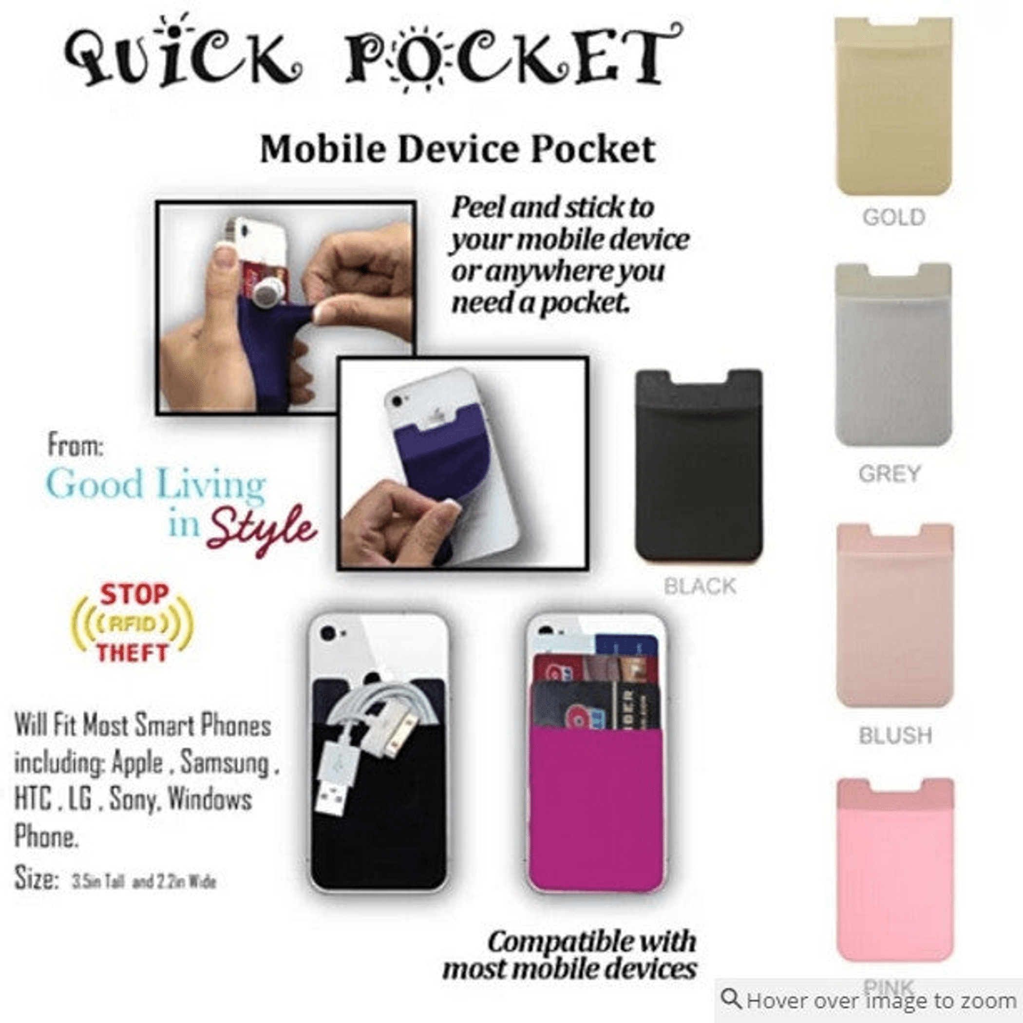 Quick Pocket For Every Smart Phone With RFID Protection[ Blush ...