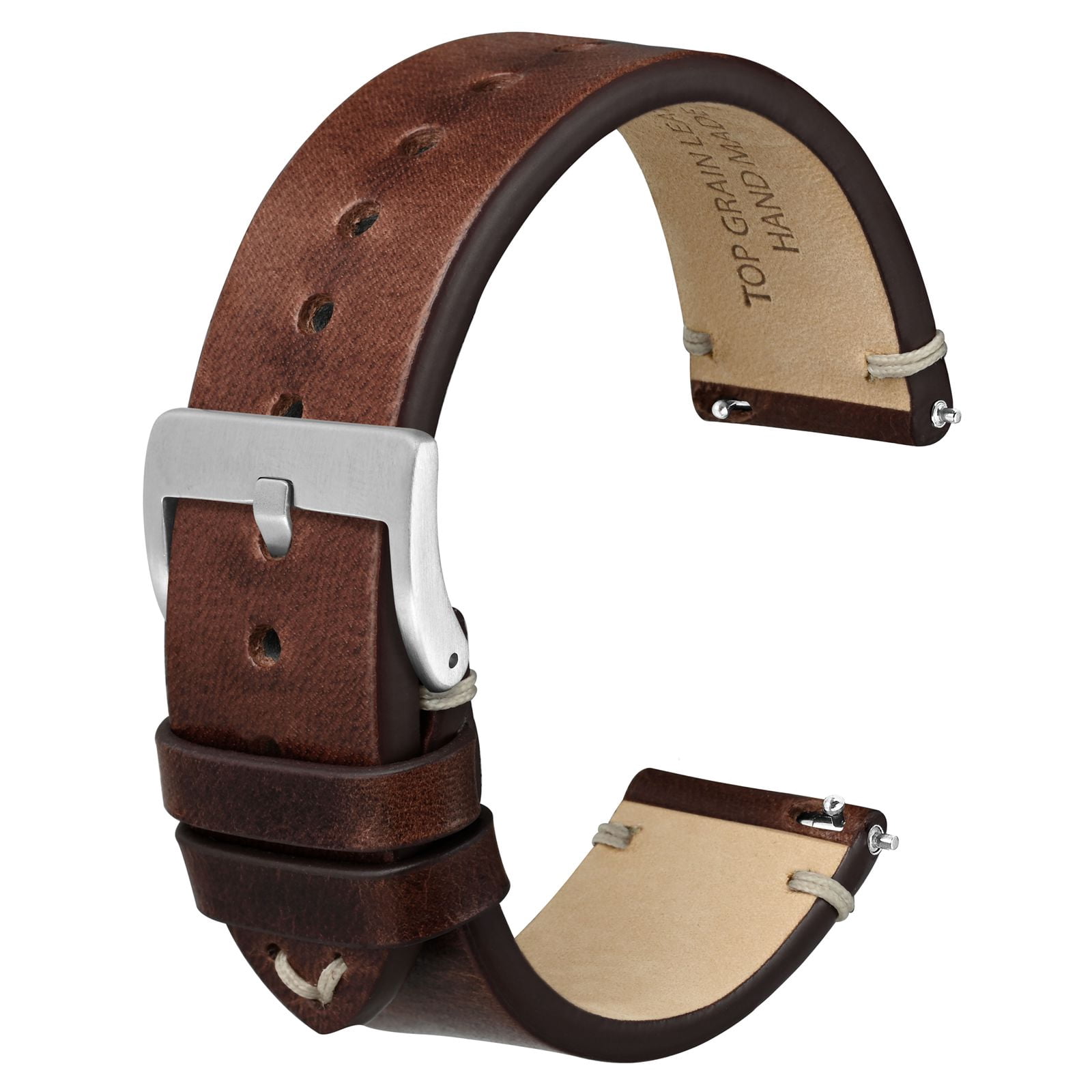 Quick Release Leather Watch Bands for Men Women,18mm Military Style Top ...