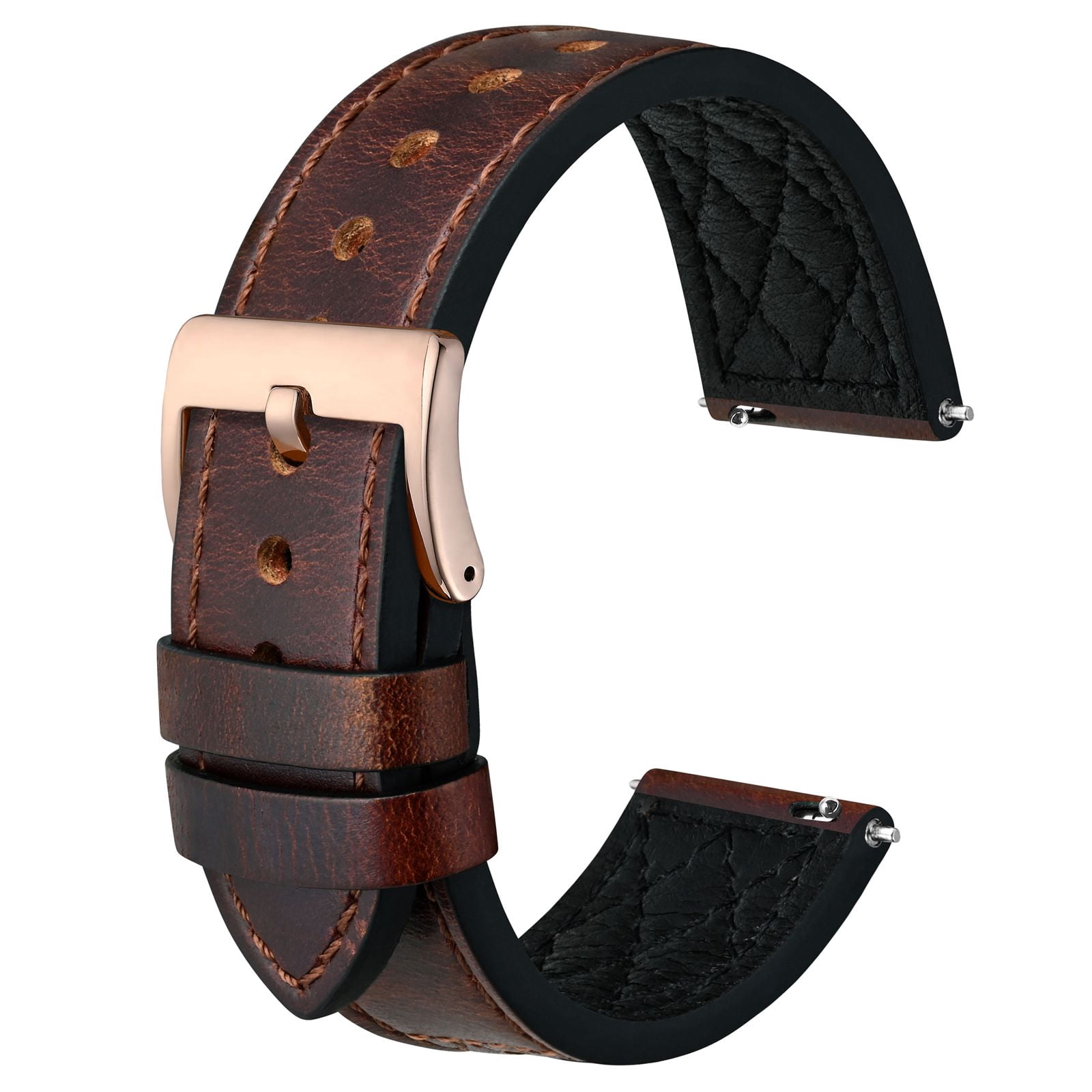 Quick Release Retro Stitched Leather Watch Band for Men Women,22mm ...