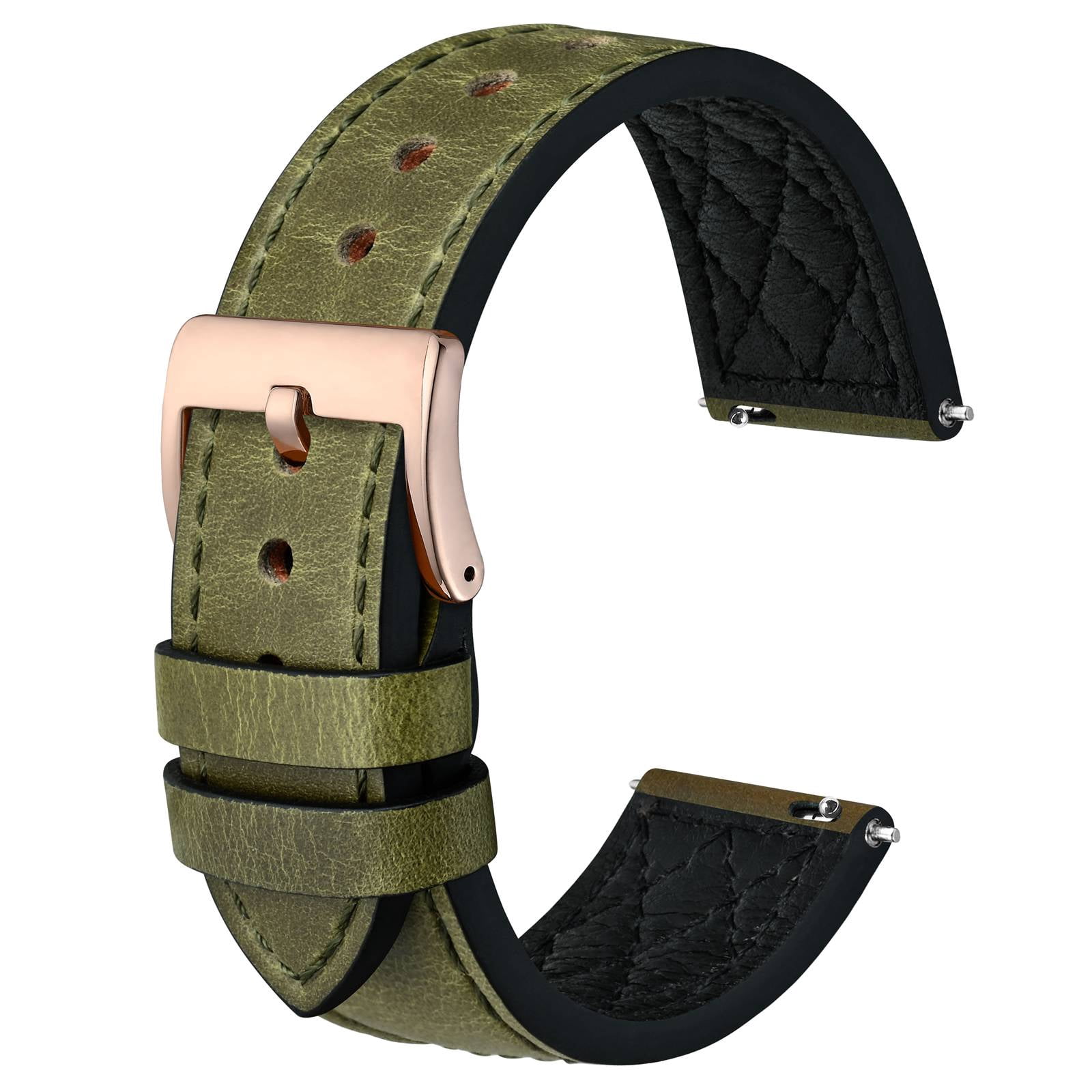 Quick Release Retro Stitched Leather Watch Band for Men Women,22mm ...