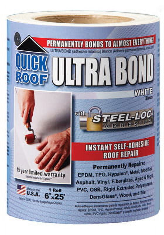 Quick Roof 6" x 25' White Ultra Bond With Steel-Loc Adhesive Instant S ...