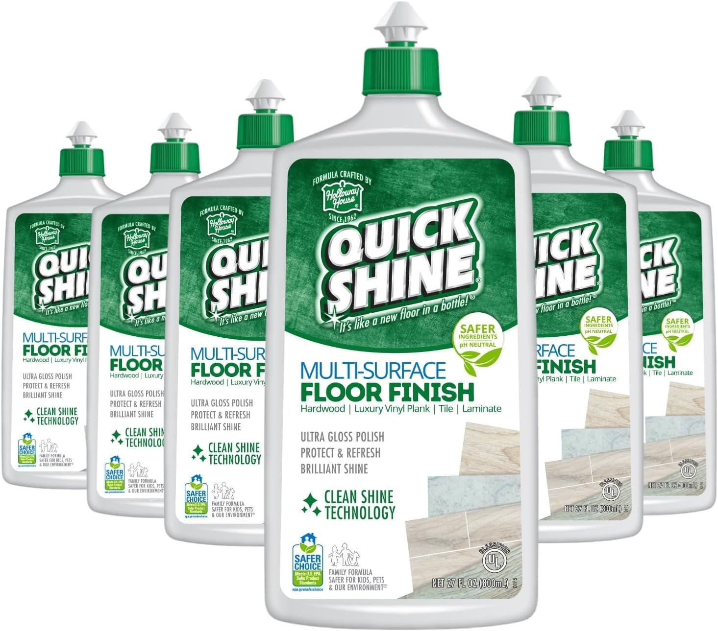 Quick Shine Multi Surface Floor Finish 27oz, 6Pk Cleaner & Polish to use on Hardwood, Laminate ...
