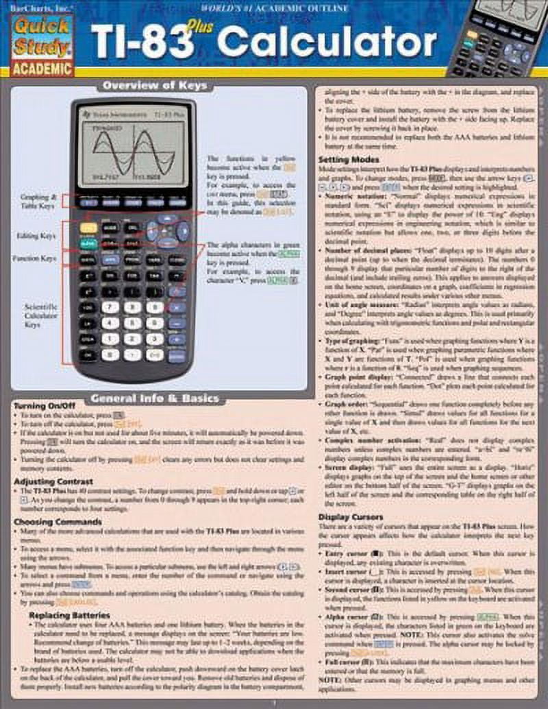 Quick Study Academic: Ti-83 Plus Calculator - Walmart.com