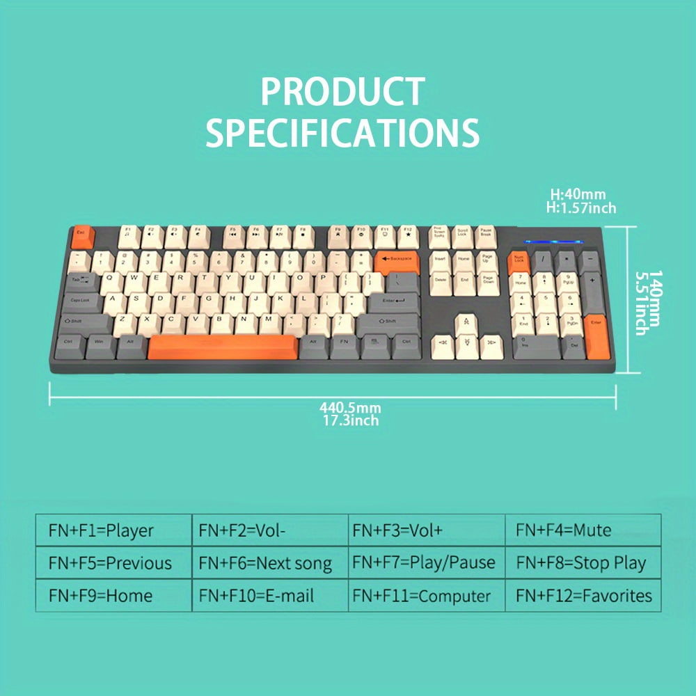 Quick Trigger Gaming Office Keyboard, 104 Keys Color Blocking Fashionable Wired Keyboard ...