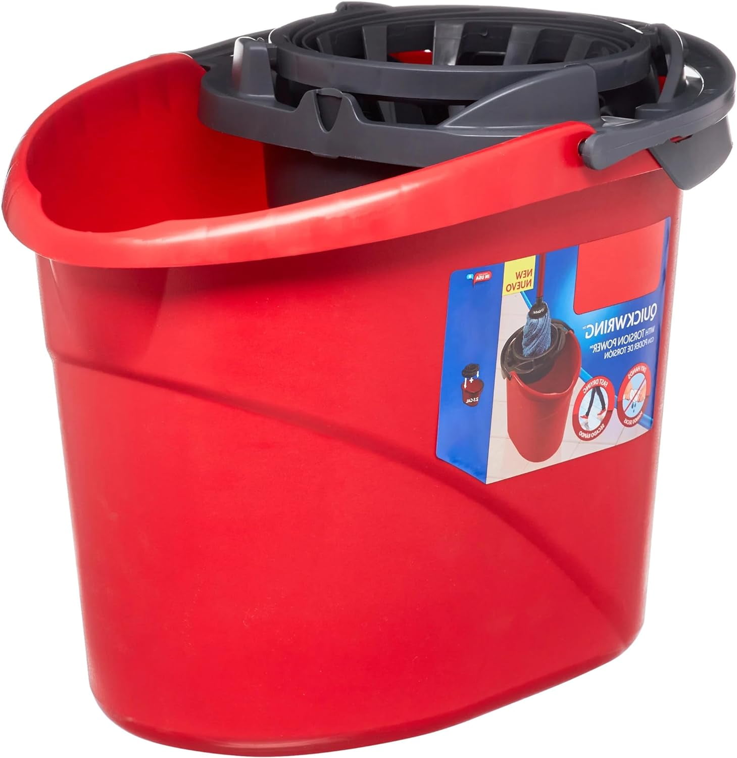 Quick Wring Bucket, 2.5 Gallon Mop Bucket with Wringer, Red - Walmart.com