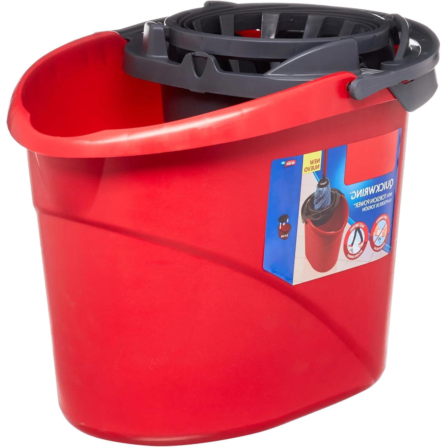 Quick Wring Bucket, 2.5 Gallon Mop Bucket with Wringer, Red - Walmart.com