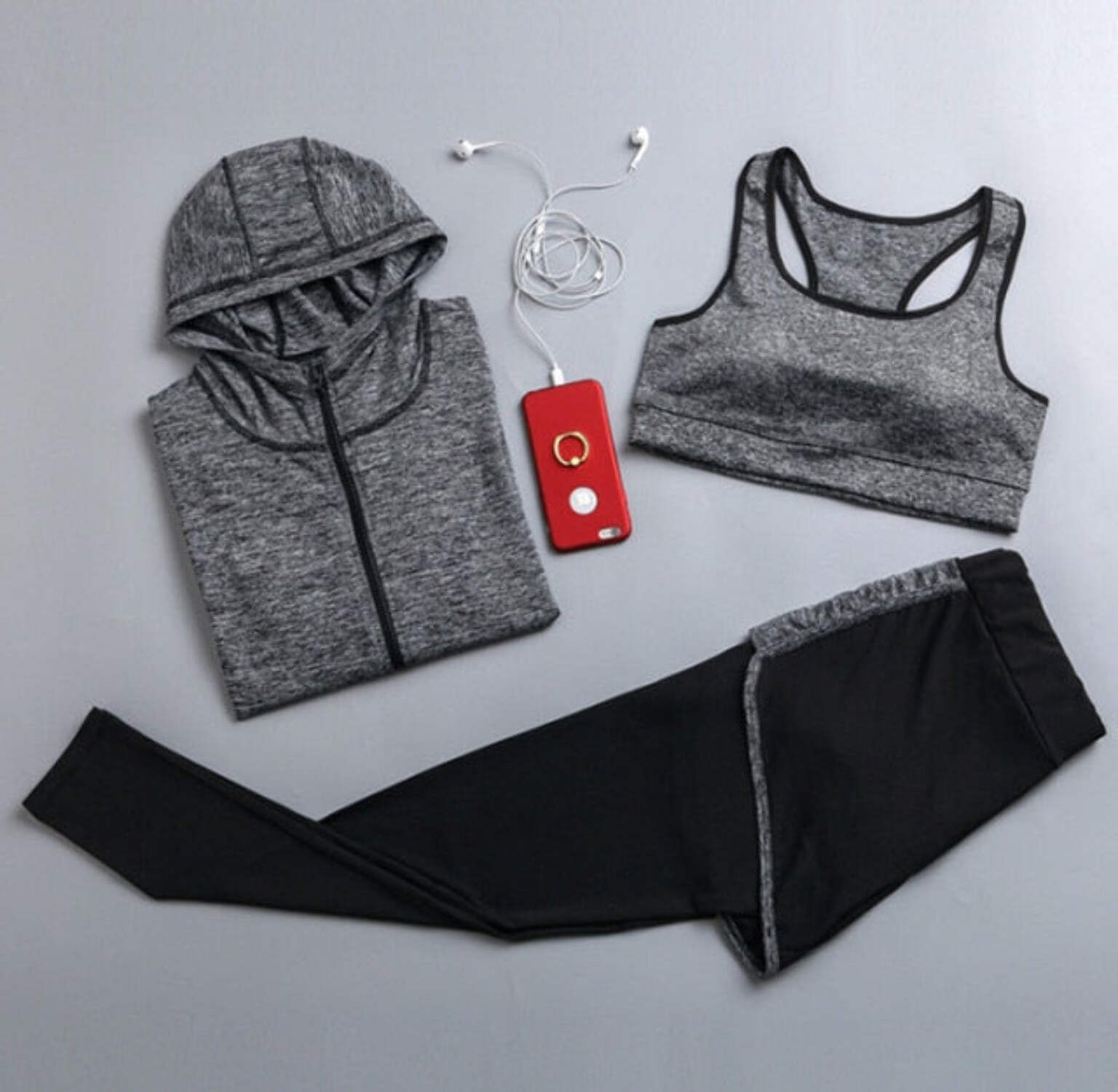 Quick dry 5 piece set yoga jacket+t shirt+bra+shorts+pants gym clothing ...