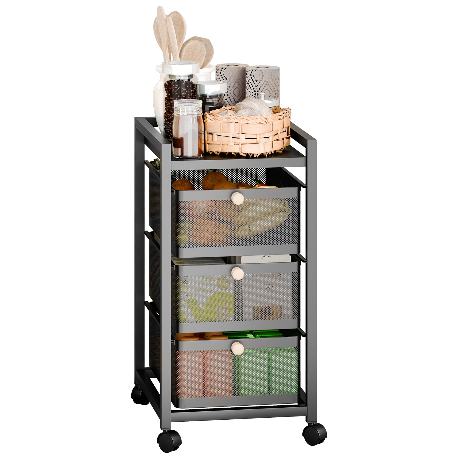 QuickGo 4/5/6 Tiers Slim Rolling Storage Cart, Fruit Vegetable Storage ...