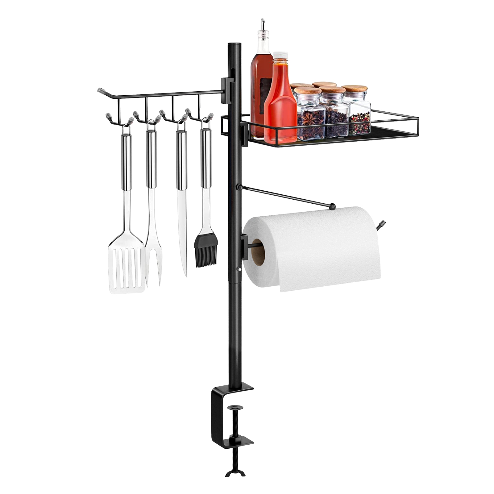 QuickGo BBQ Grill Caddy Organizer with Paper Towel Holder Condiment Jar ...