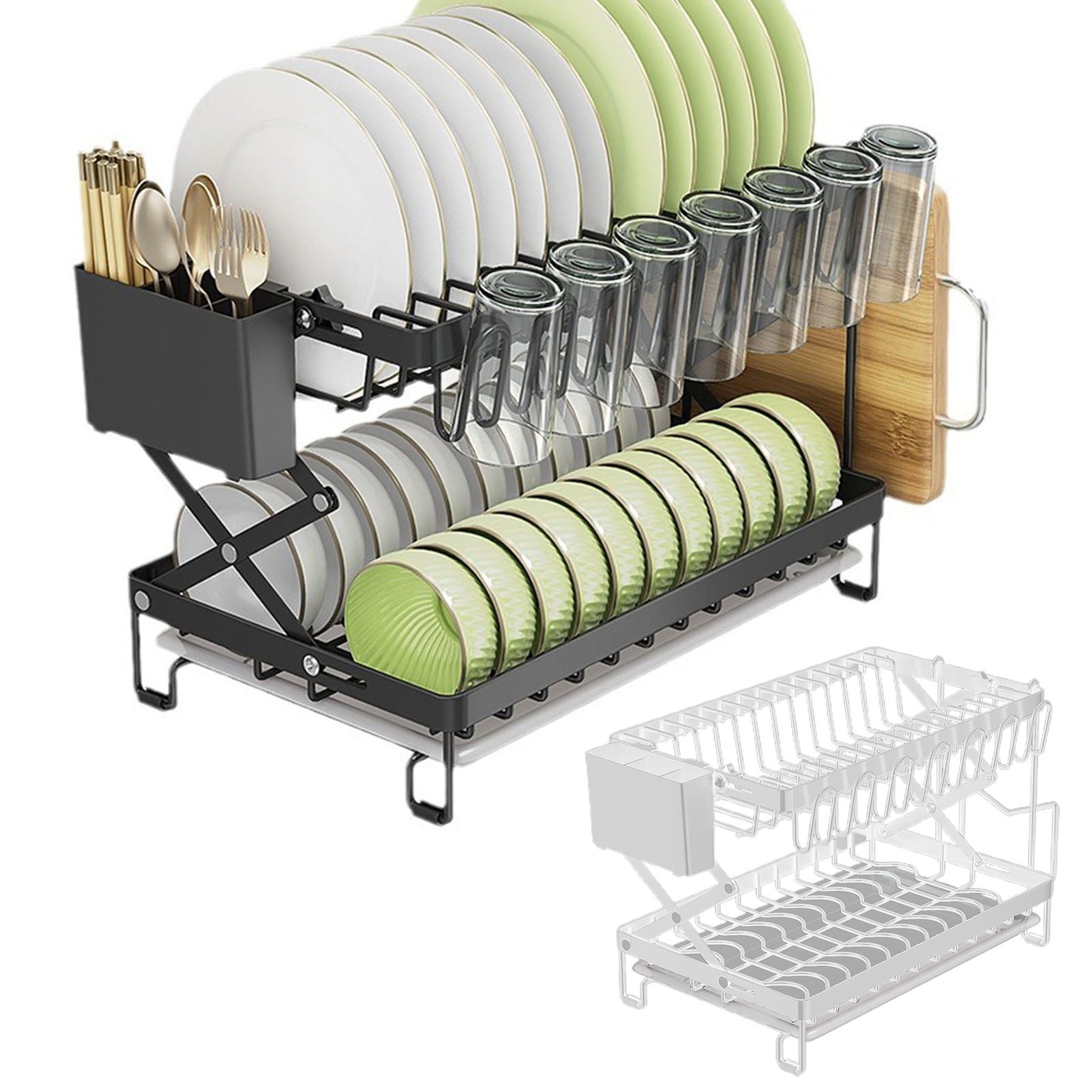 QuickGo Drain Dish Rack with Wine Glass Holder Strong Load-bearing ...