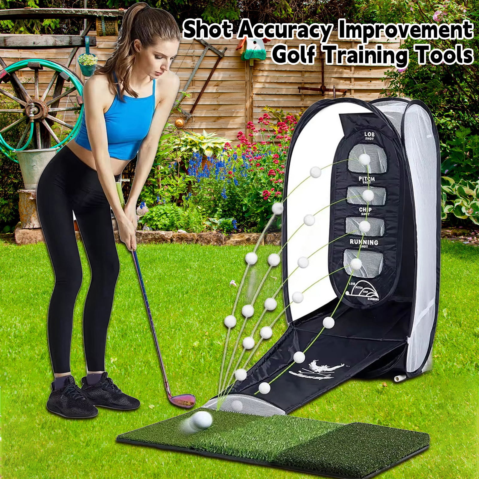 QuickGo Pop-Up Golf Chipping Net Set Indoor Outdoor Golfing Target Training Chip Aid Golf ...