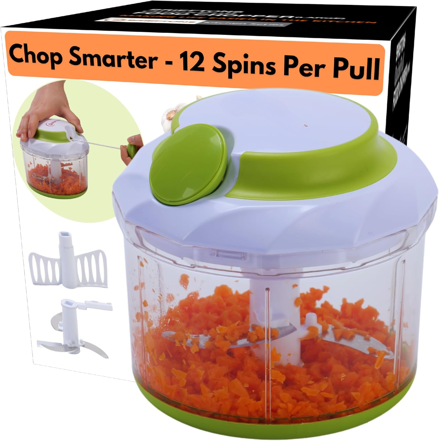 QuickPull Manual Food Chopper: Large 4-Cup Powerful Hand Pull Chopper ...