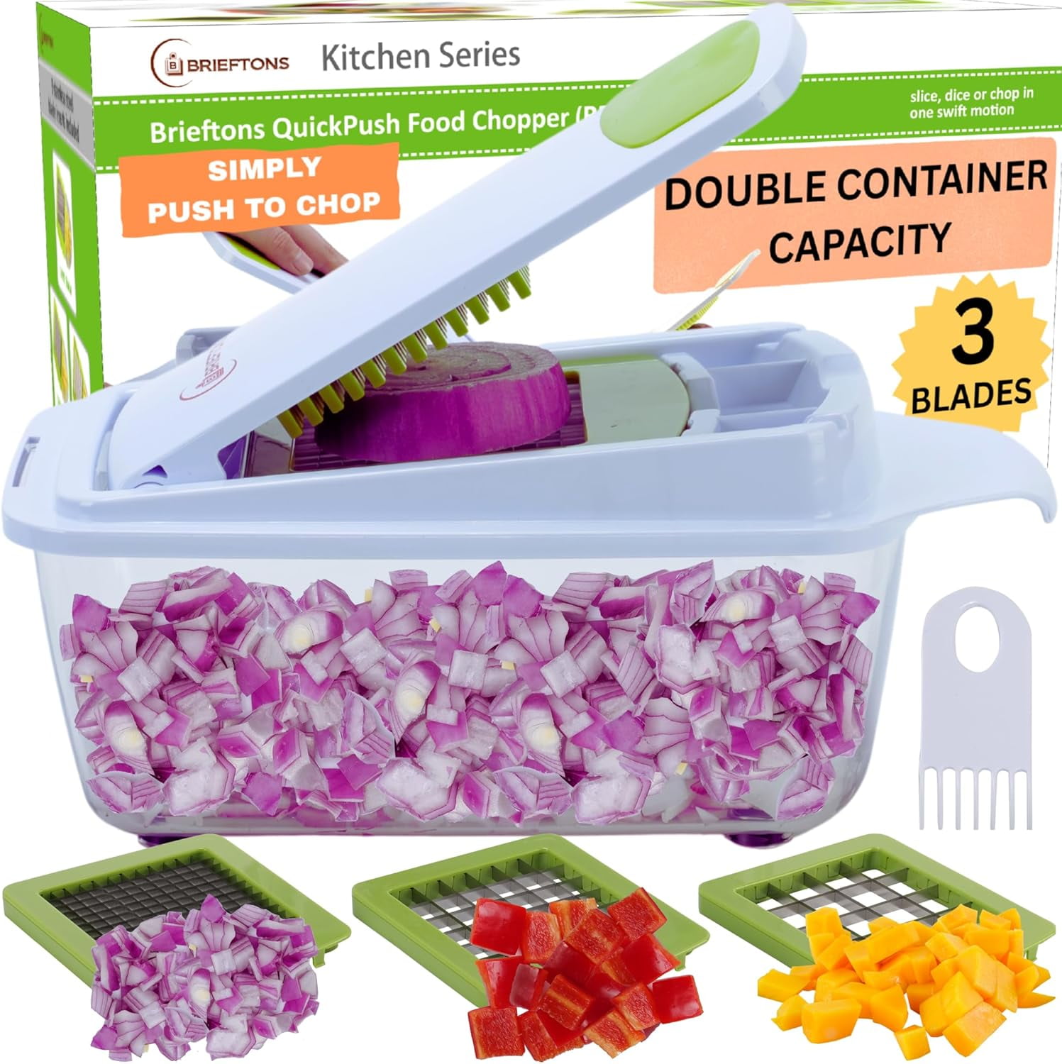 QuickPush Food Chopper: S ron s & 200% More Con ainer Capaci y, 30% ...