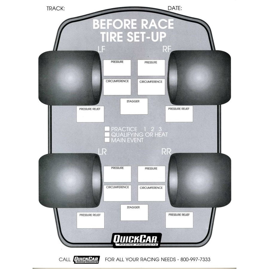 Quickcar Racing Products Before Race Tire Set-Up Forms (50 PK ...