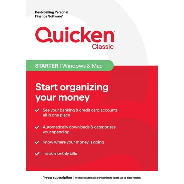 Quicken Classic Starter | 1 Year, 1 User | Organize Your Finances | WIN ...