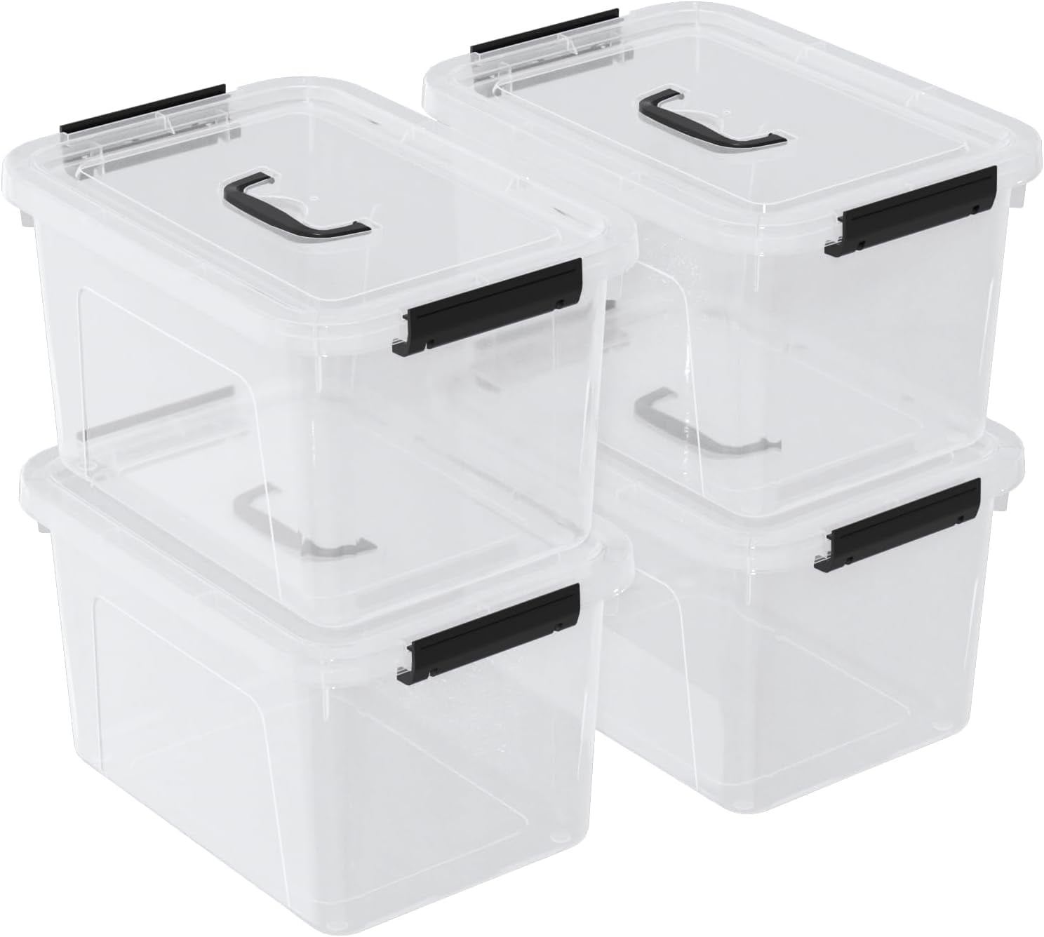Quickquick 12 Quart Plastic Storage Bin with Handle, Clear Latching Box with Lids, 4 Packs ...