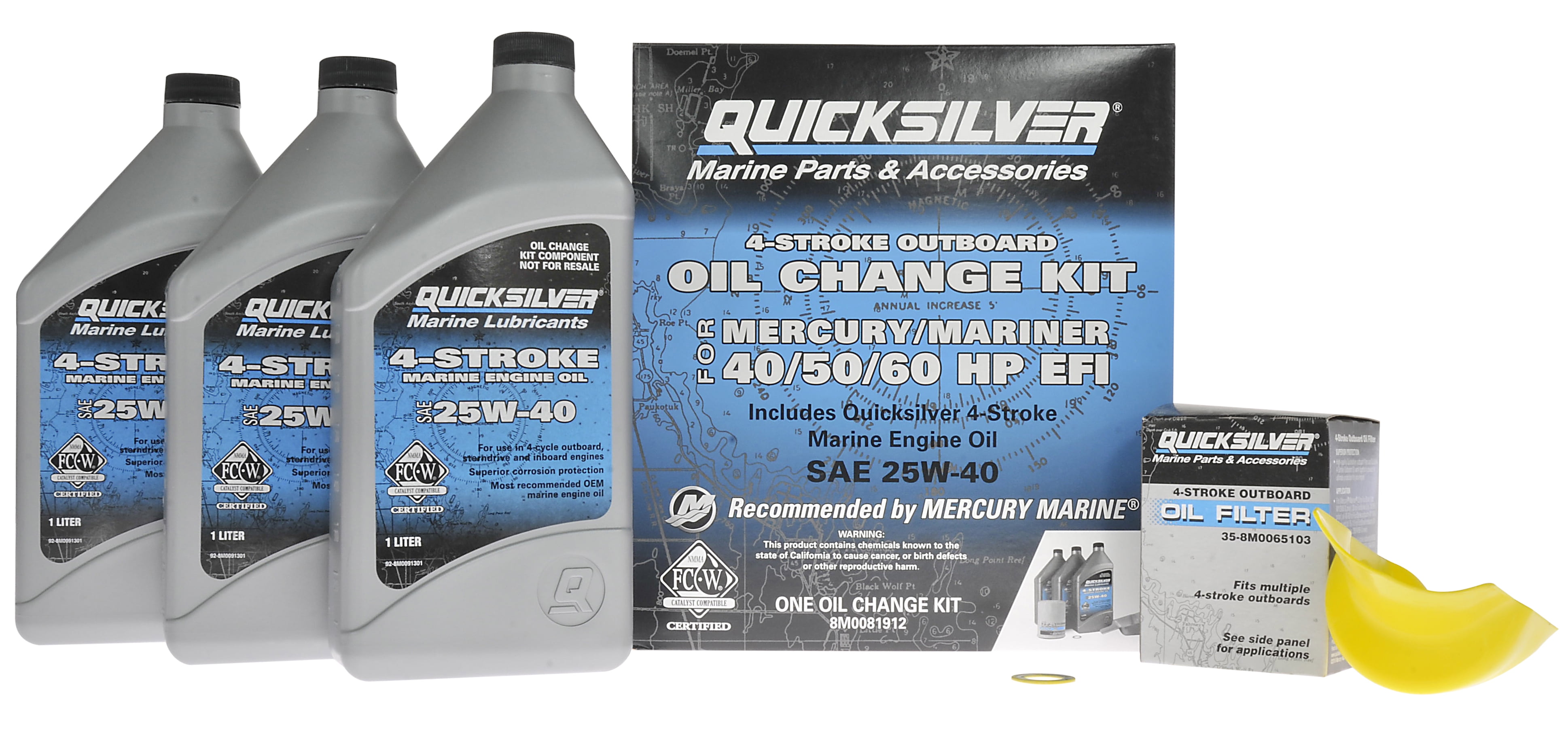 Quicksilver 25W-40 Oil Change Kit for 4-Stroke 40hp, 50hp and 60hp ...