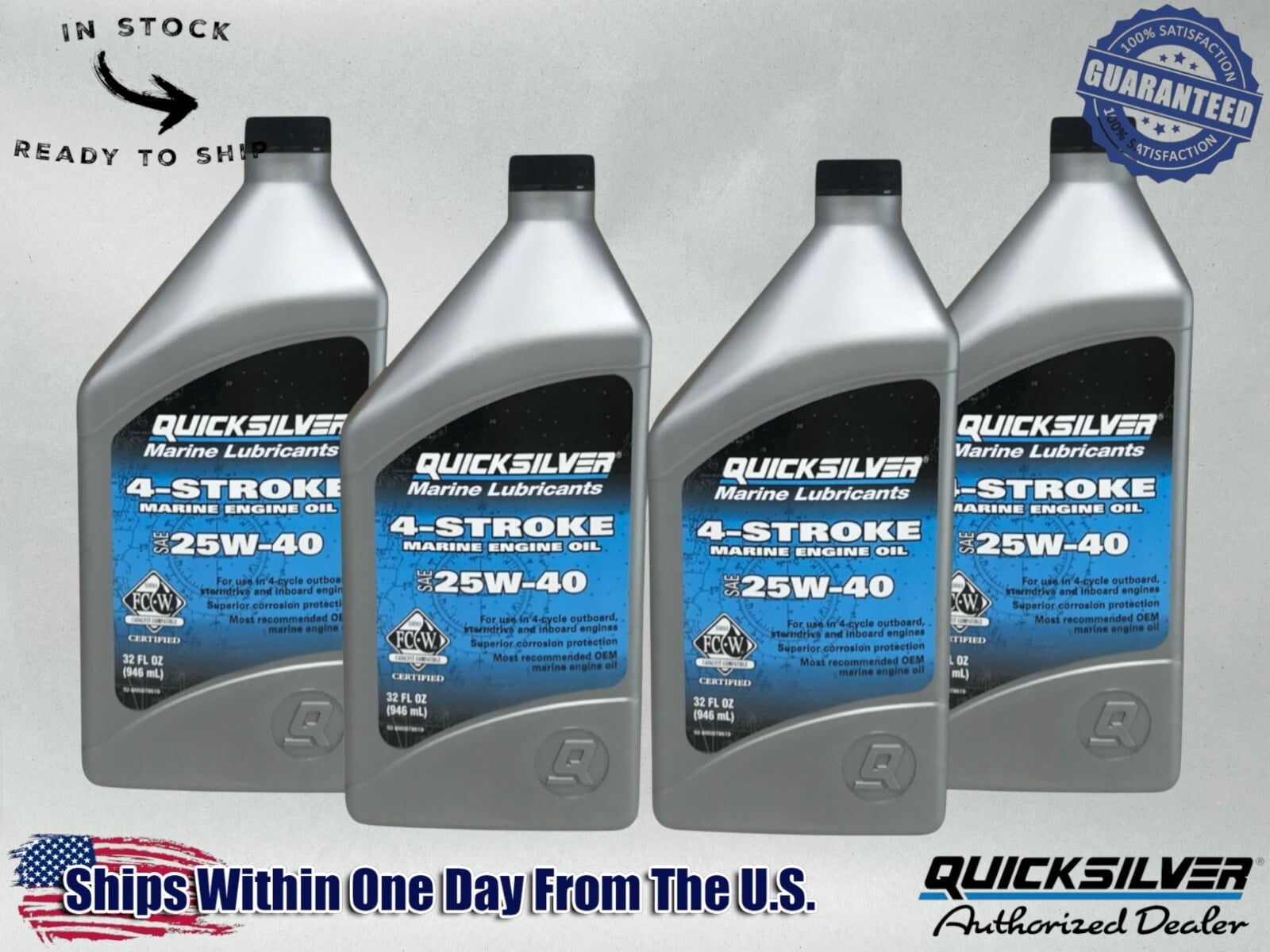 Quicksilver OEM 4 Stroke Std Marine Engine Oil 25W40 Quarts 92 ...