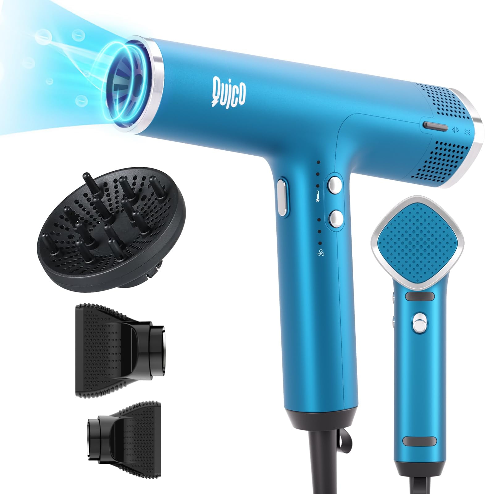 Quico Hair Blow Dryer, 1875W High-Speed BLDC 7X Faster 110000 RPM Quiet ...