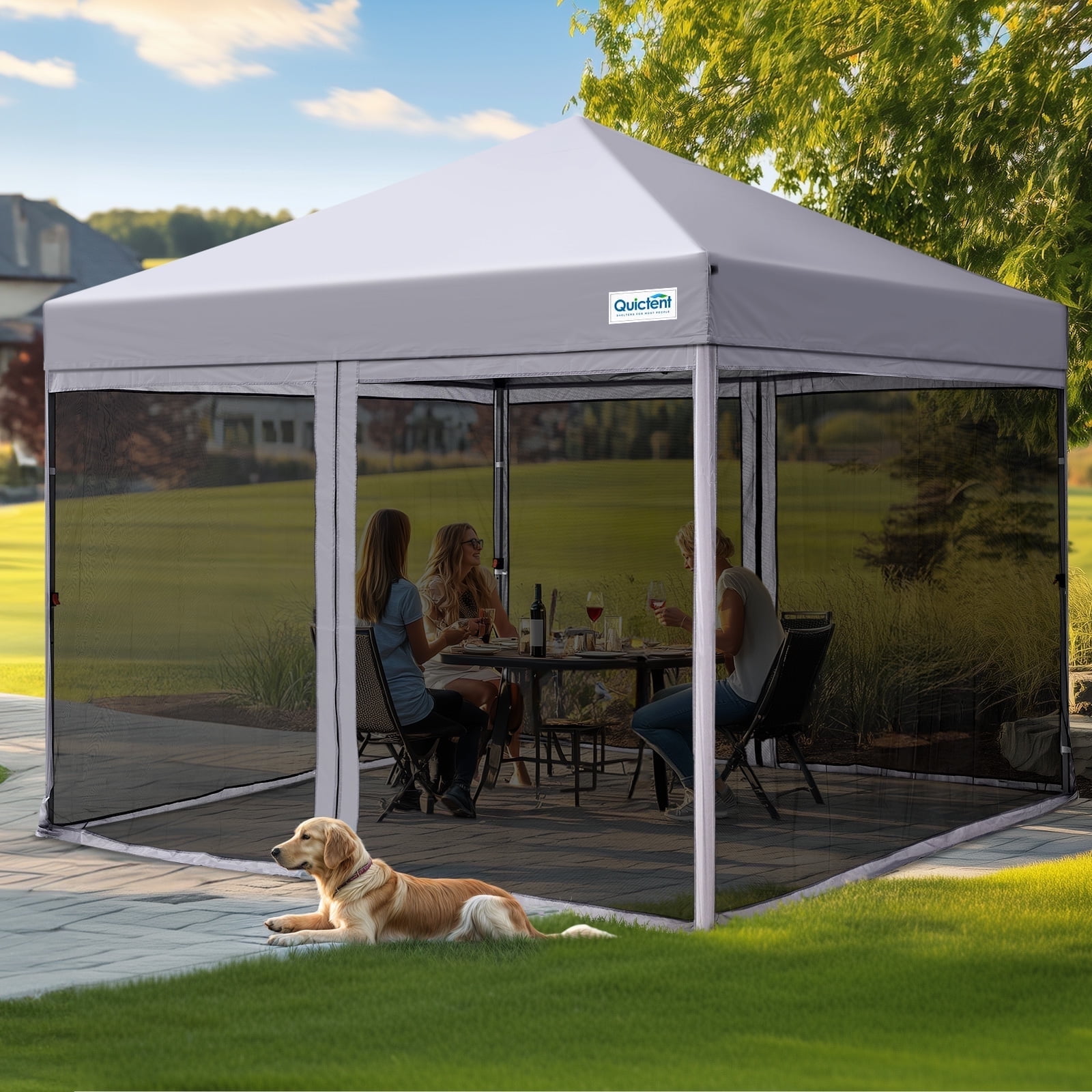 Quictent 10'x10' Easy Up Screen Tent, Pop Up Canopy with Netting and ...