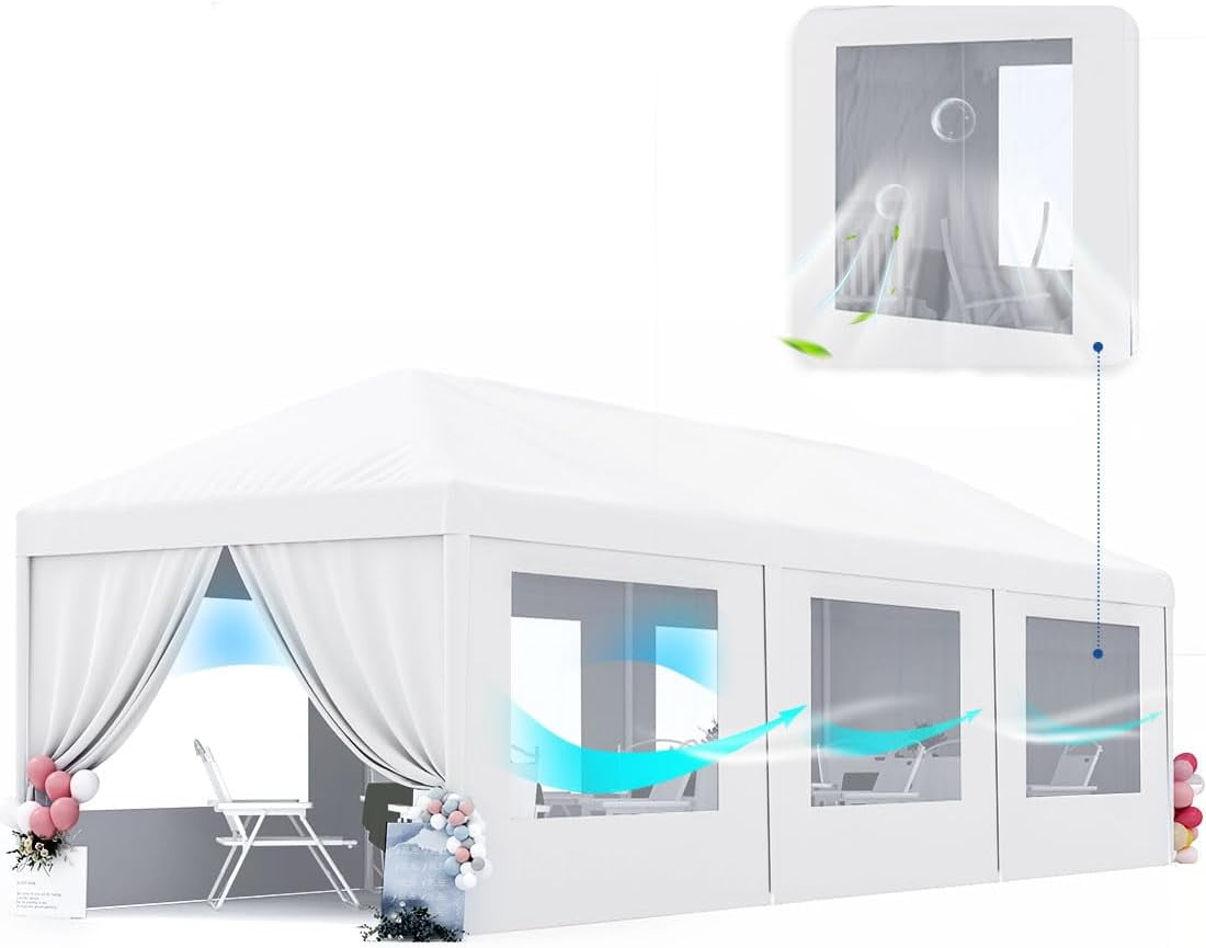 Peaktop Outdoor 10x30ft Heavy Duty Party Tent with Roll-up Ventilated ...