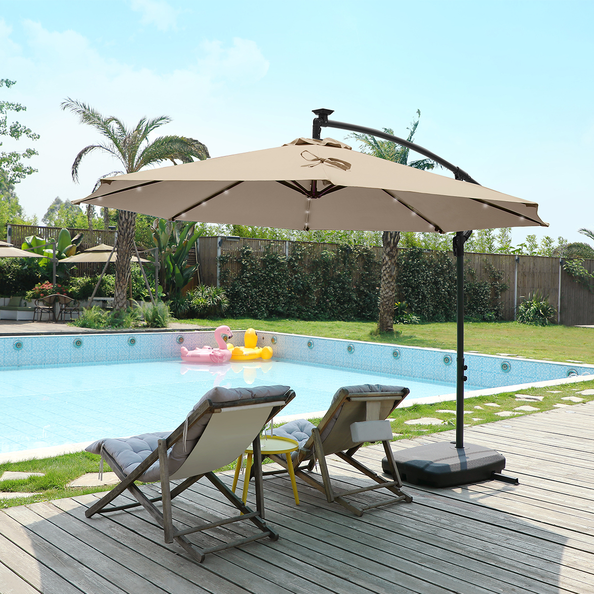 Quictent 10ft Offset Patio Umbrella with 32 LED Lights Hanging ...