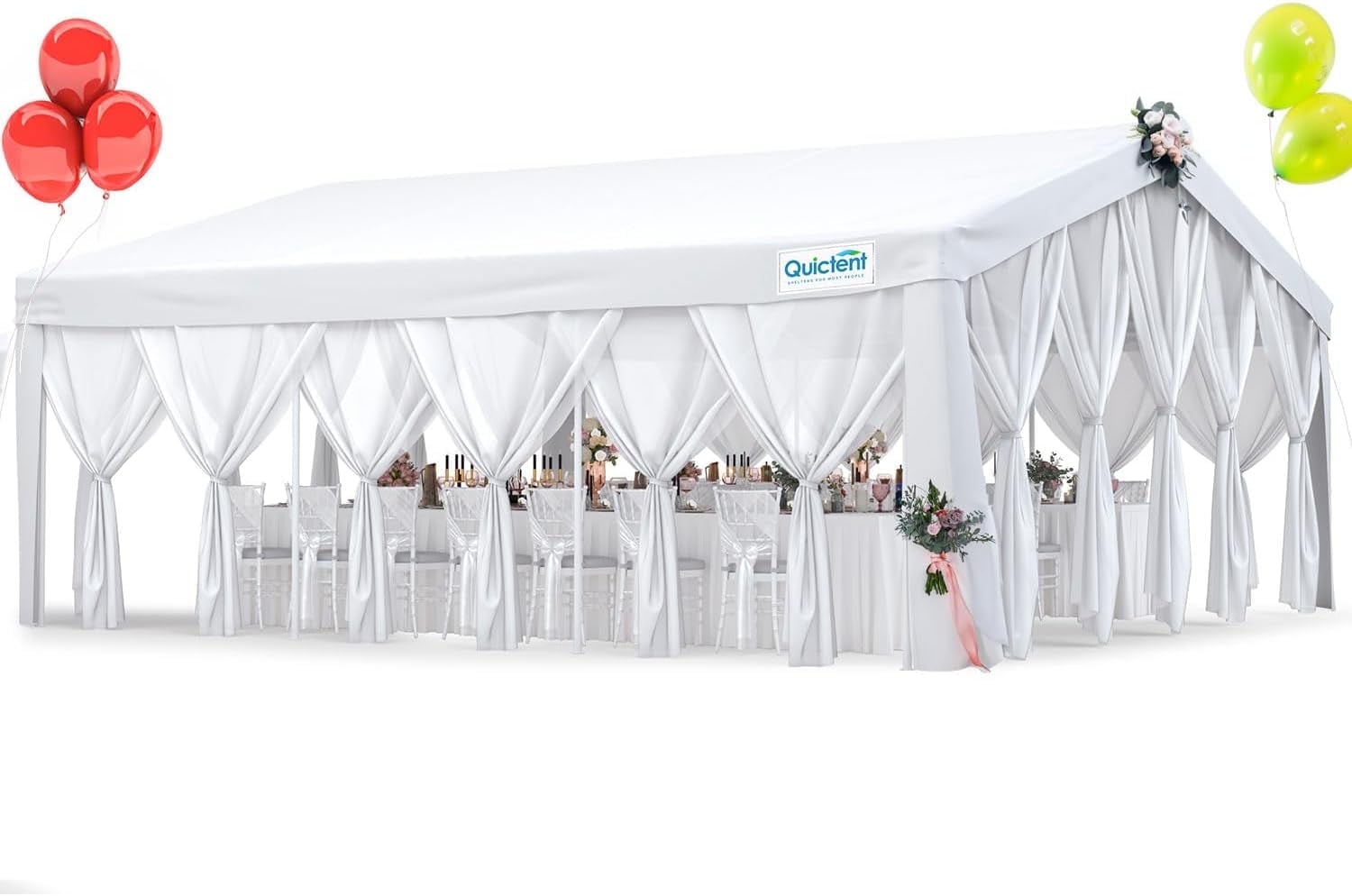 Quictent 20'x20' UV-Protected, Waterproof Party Tent with White Draping ...