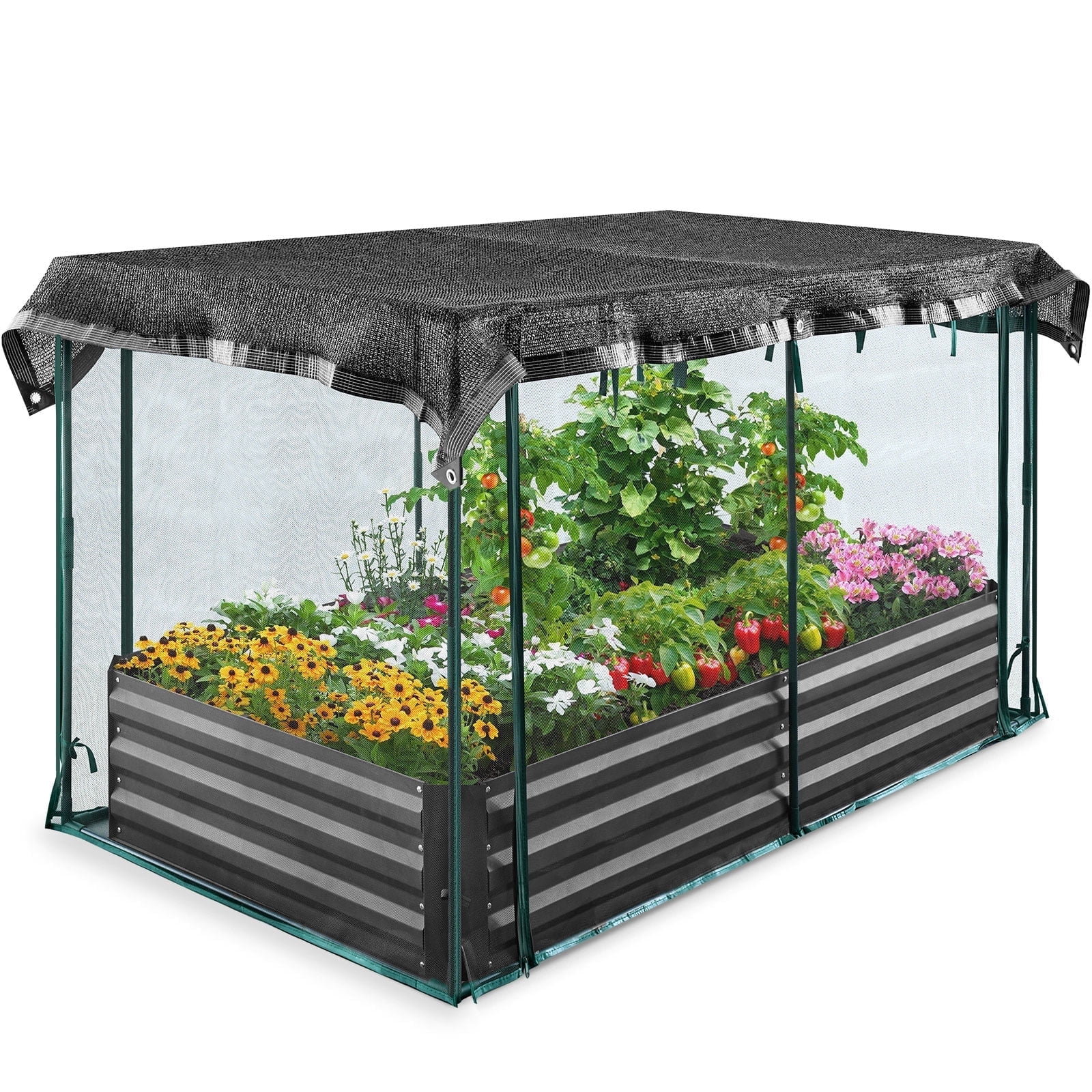 Quictent 6x3x1 ft Raised Garden Bed Galvanized Steel Metal with Crop ...