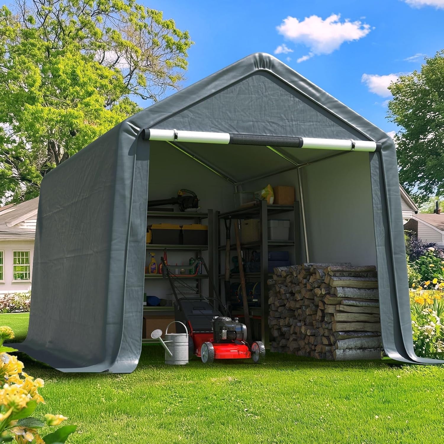 ADVANCE OUTDOOR Large 10X15 ft Mobile Temporary Carport Garage Shelter ...
