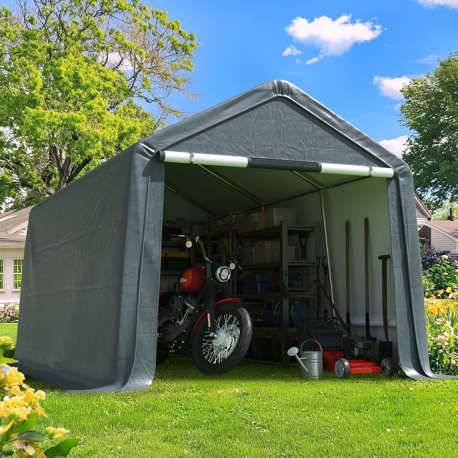 Quictent 8x14FT Carport Shelter with Roll-Up Mesh Windows & Reinforced ...