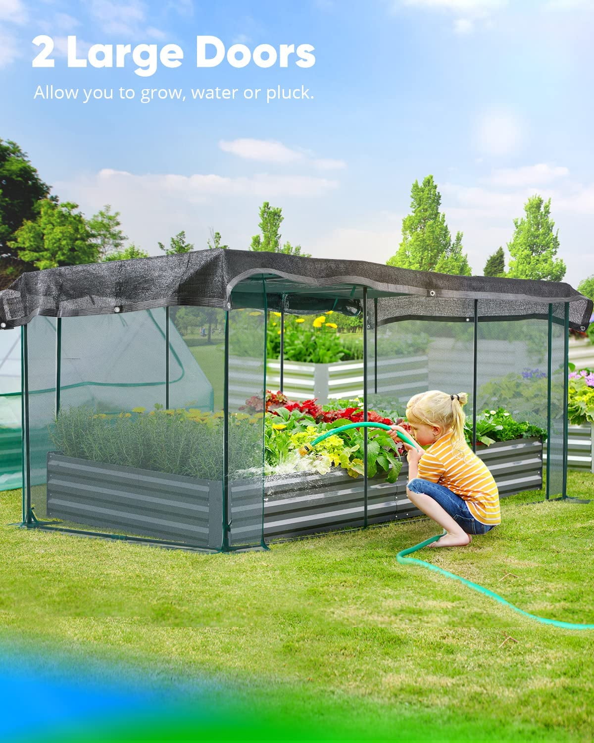 Quictent 8x4x1 ft Galvanized Steel Covered Raised Garden Bed with Crop Cage & Shade Cloth Kit ...