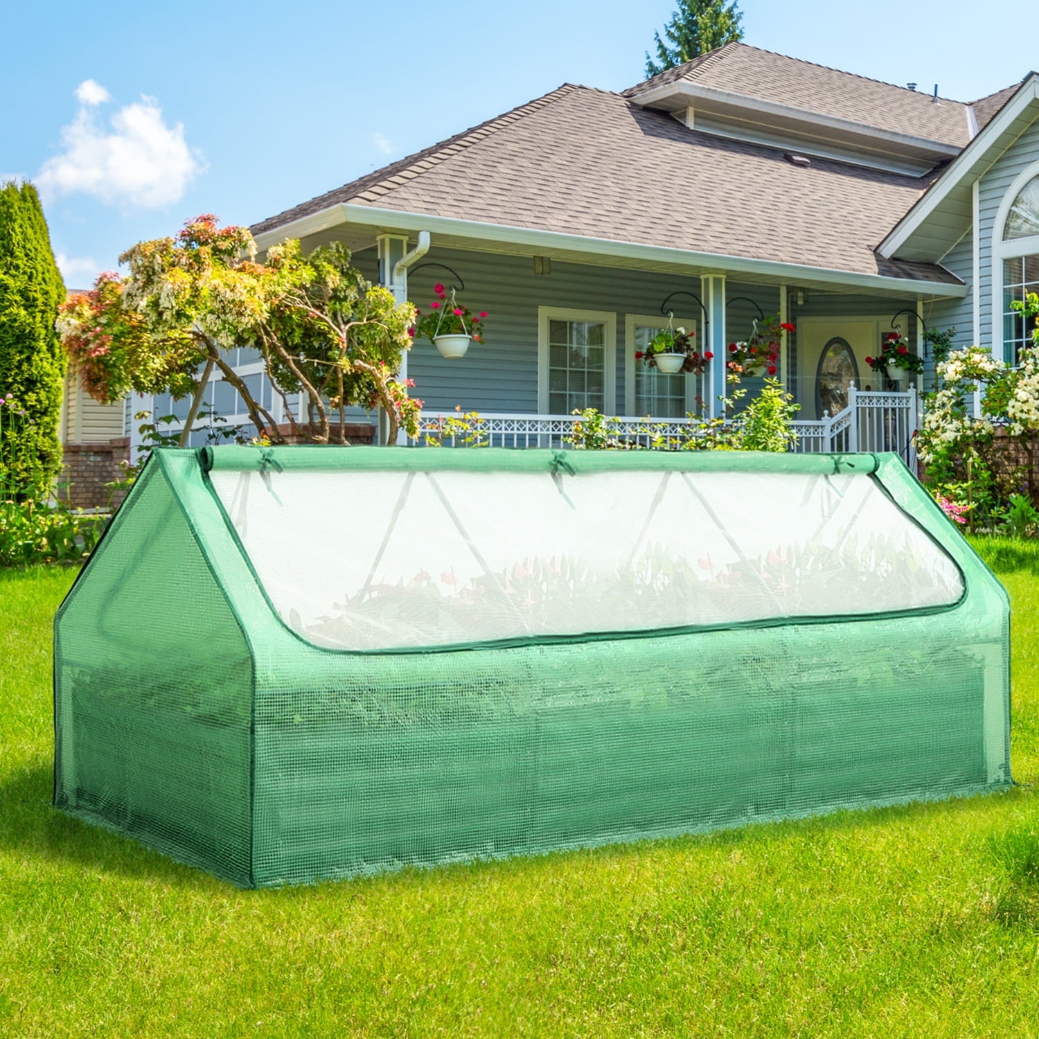 Quictent 8x4x1 ft Raised Garden Bed with Greenhouse Cover Galvanized ...