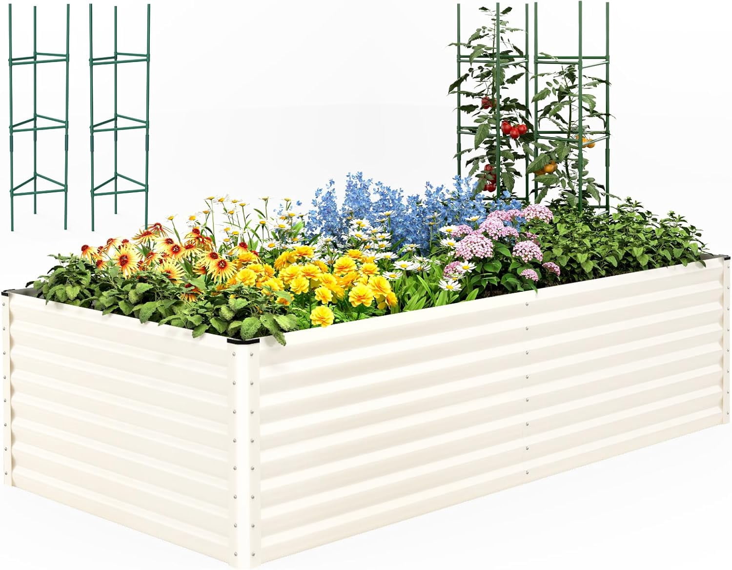 Quictent 8x4x2ft Raised Garden Bed, Galvanized Steel Planter with 2 ...