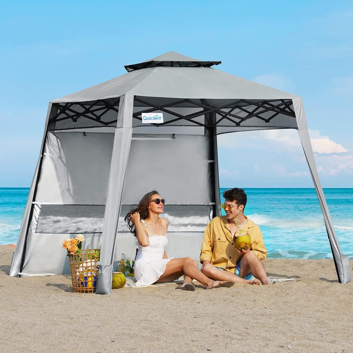 Quictent 8x8ft Outdoor Pop Up Canopy, Foldable Beach Shelter, 8x8ft ...