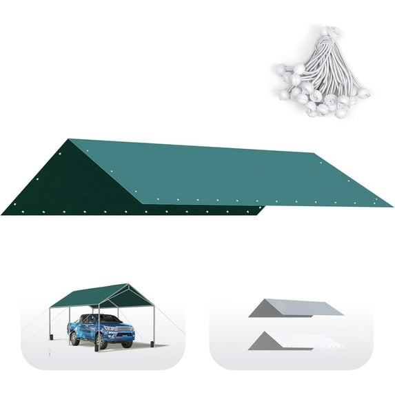 Quictent Carports Replacement Tarp Canopy Top Cover with Bungees Balls ...
