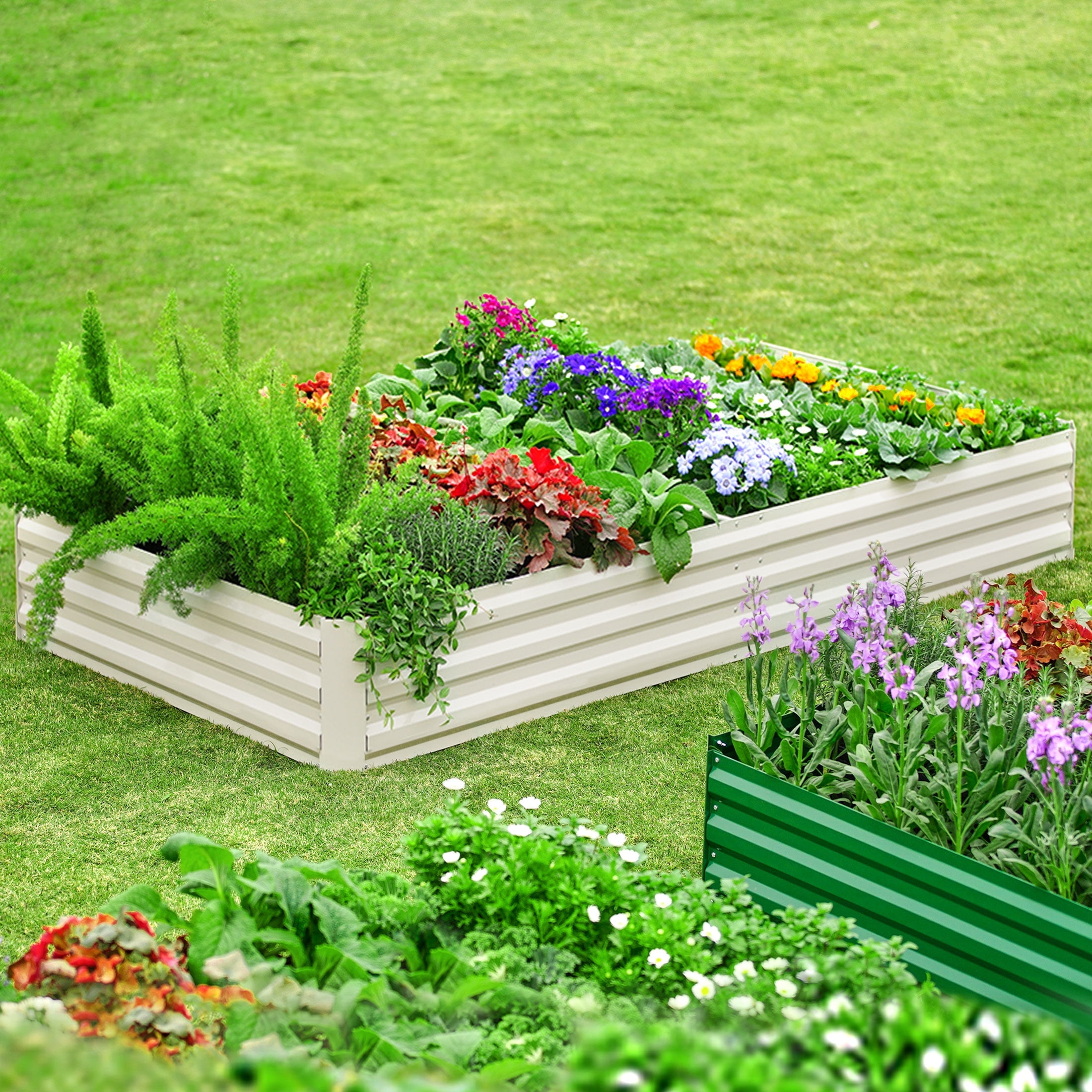 Quictent Galvanized Raised Garden Bed 8x4x1 Ft w/ 2 Tomato Cages Metal ...