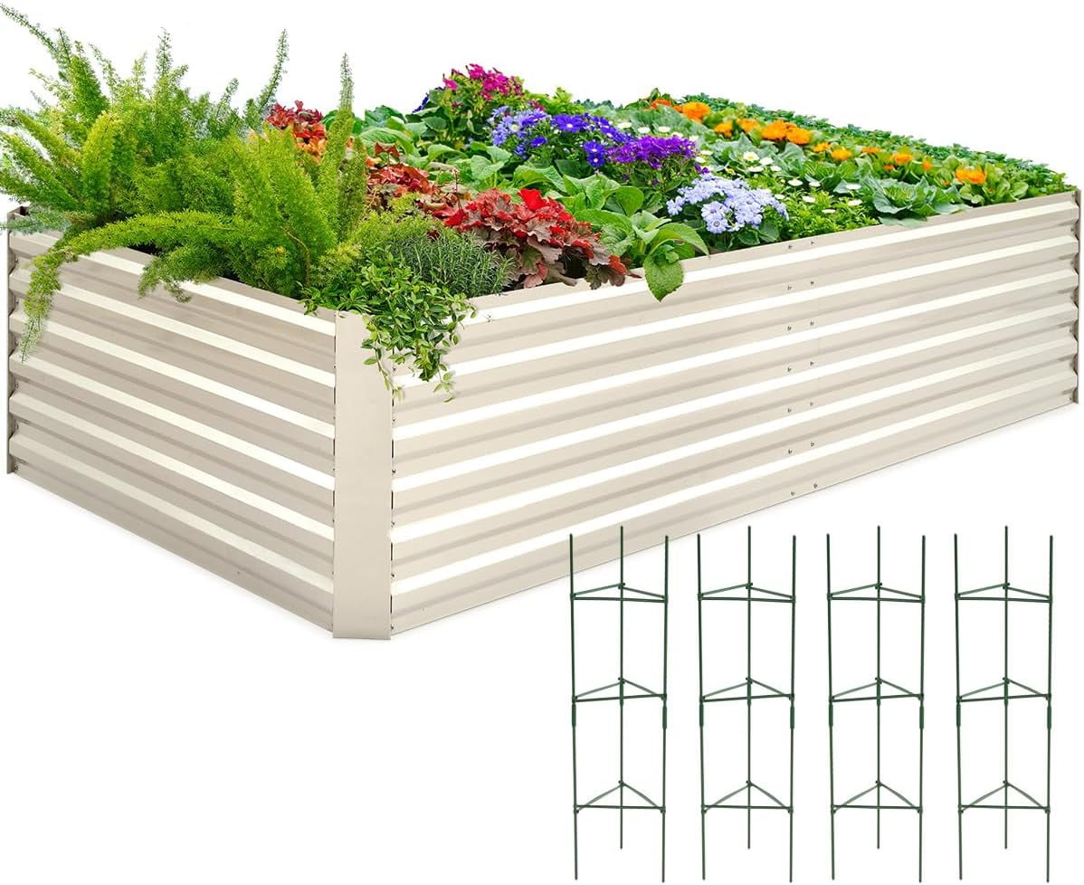 Quictent Galvanized Elevated Garden Bed 8x4x2 Ft. with 4 Plant Supports ...