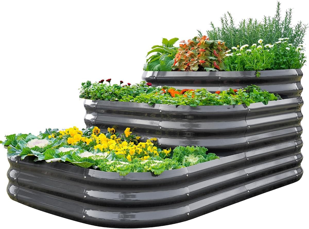 Quictent Galvanized Tiered Raised Garden Bed Kit, 43x63x31.5 in Oval ...